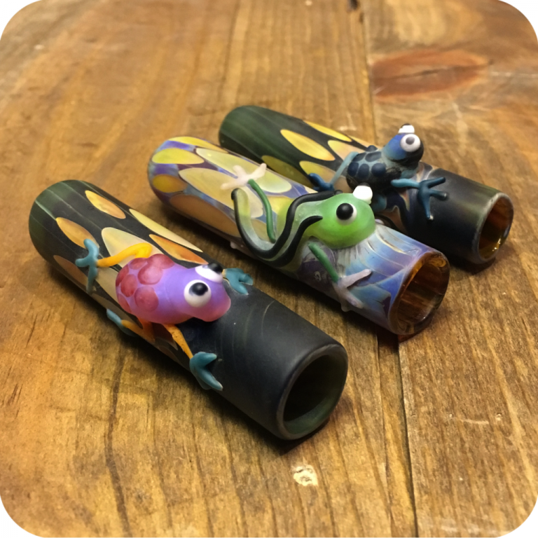 Frosted Reptile Glass Chillum - Sunflower Pipes Brooklyn’s Best Smoke Shop