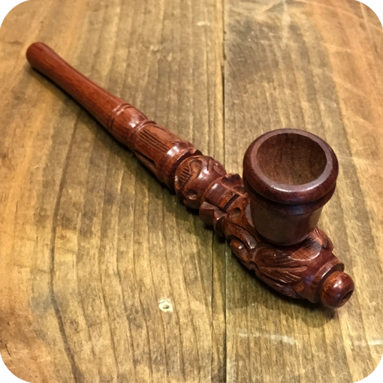 Long Wooden Pipe with Vintage-Style Carving - Sunflower Pipes Brooklyn ...