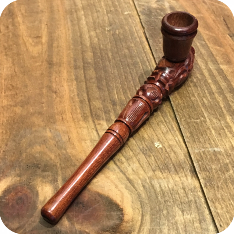 Long Wooden Pipe with Vintage-Style Carving - Sunflower Pipes Brooklyn ...