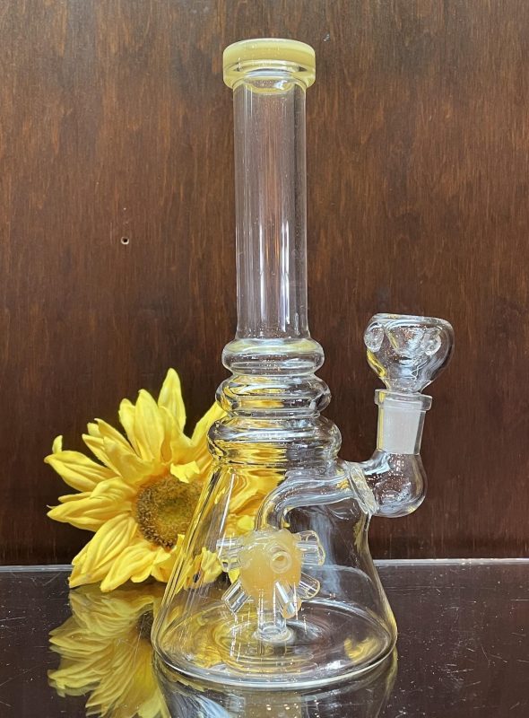 8" Color Tip Beaker w/ Perc - Sunflower Pipes Brooklyn’s Best Smoke Shop